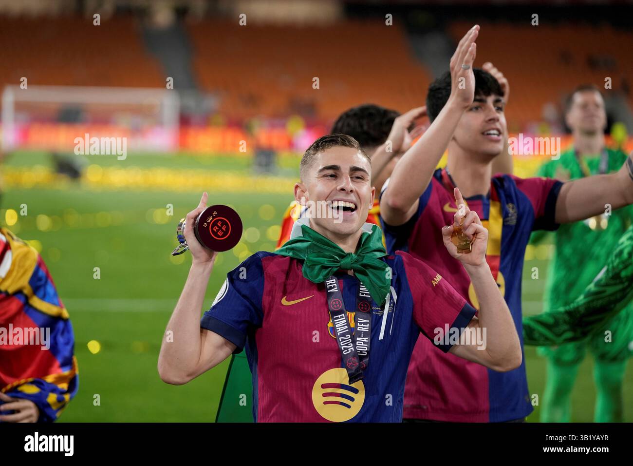 Fermin Lopez of FC Barcelona celebrates the victory during the Spanish ...