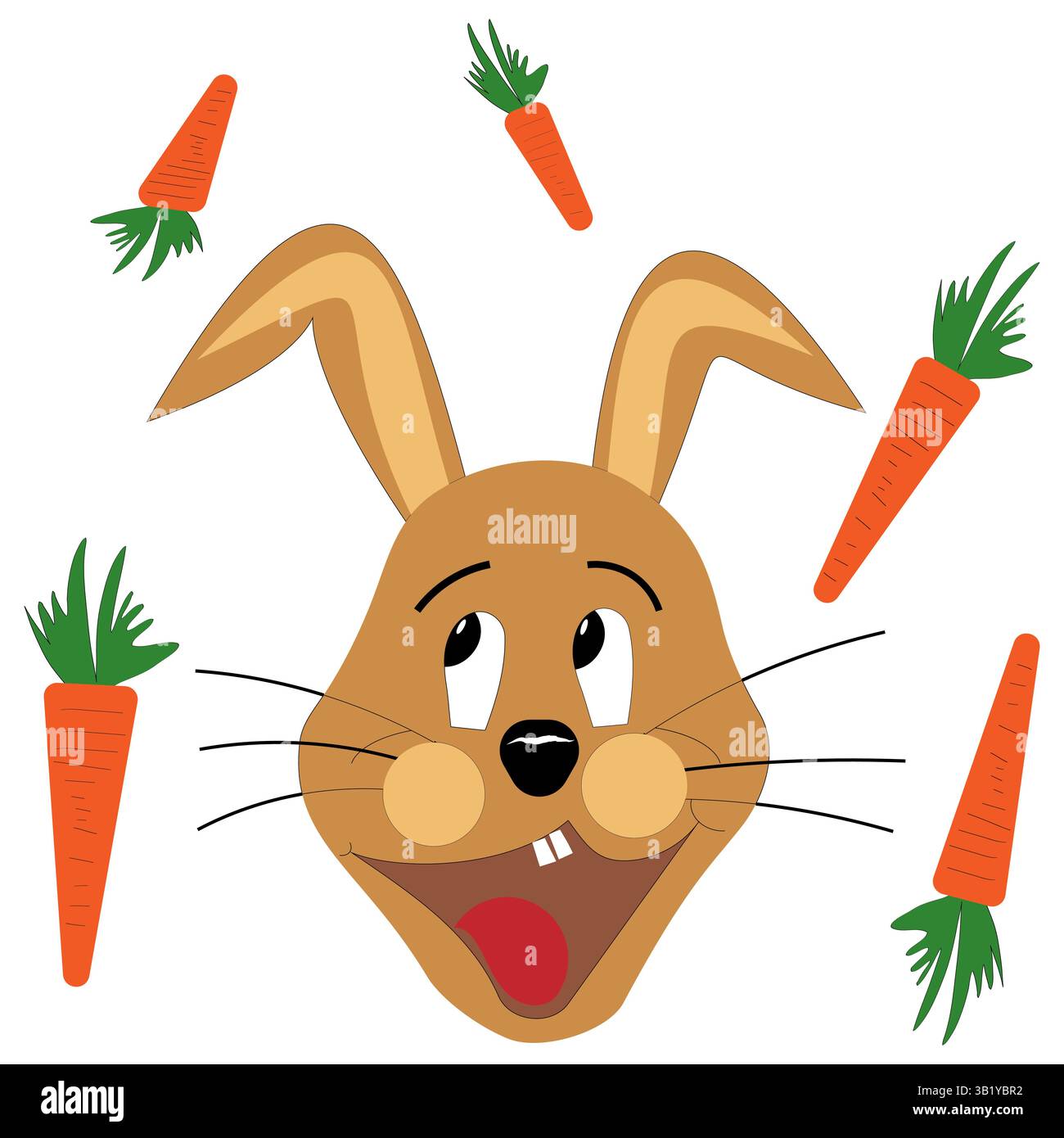 Happy bunny face. Excited rabbit head. Orange carrot group. Cartoon ...
