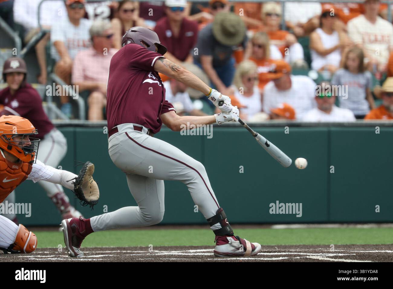 AUSTIN, TX - APRIL 26: Texas A&M outfielder Jace Laviolette (17) hits a ...