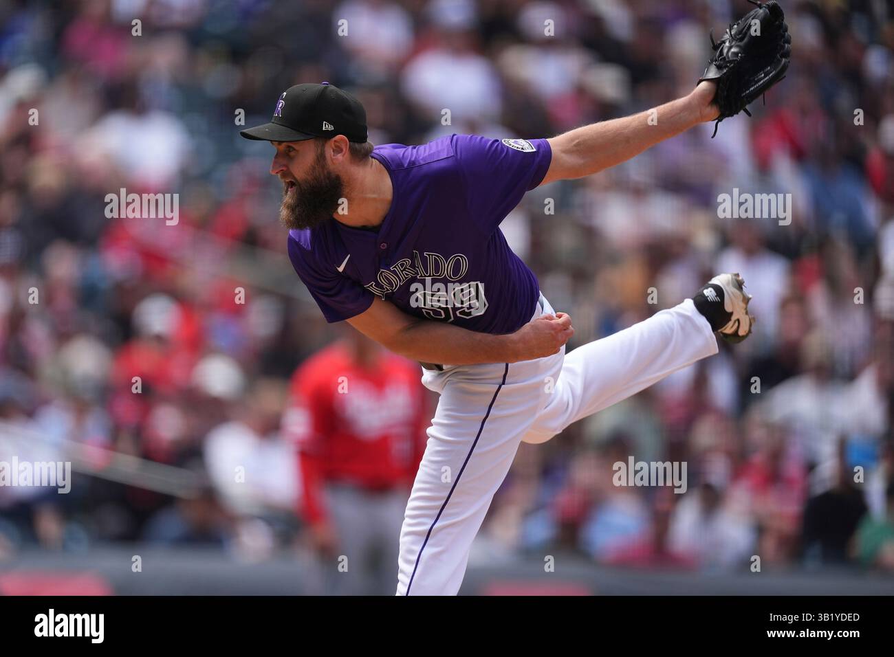 Colorado Rockies relief pitcher Jake Bird (59) in the sixth inning of a ...