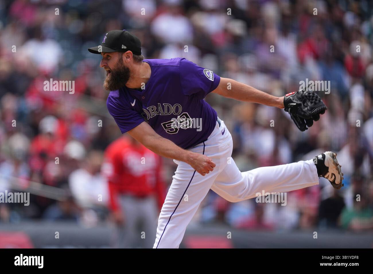 Colorado Rockies relief pitcher Jake Bird (59) in the sixth inning of a ...