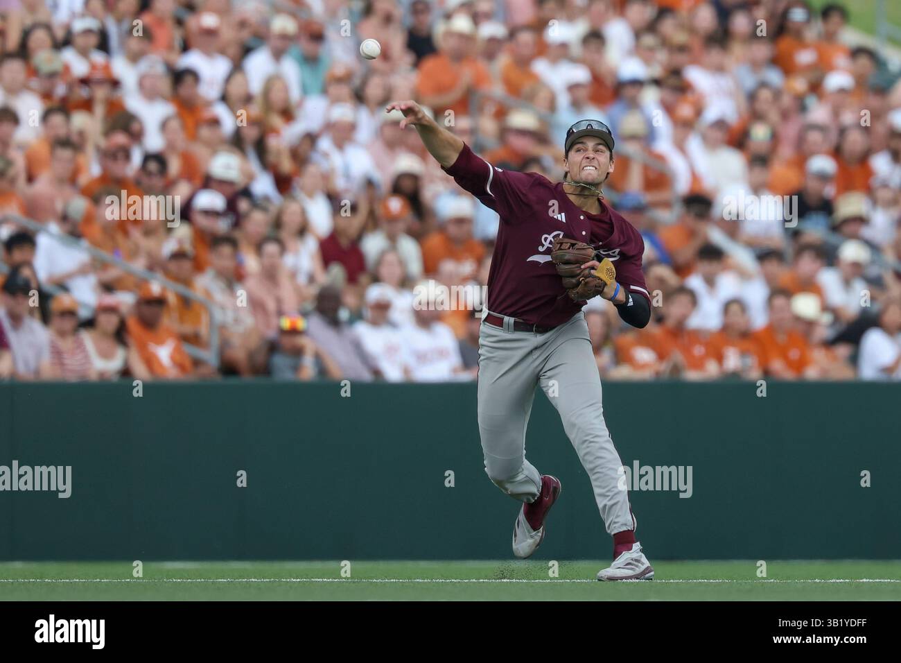AUSTIN, TX - APRIL 26: Texas A&M infielder Kaeden Kent (6) throws out a ...
