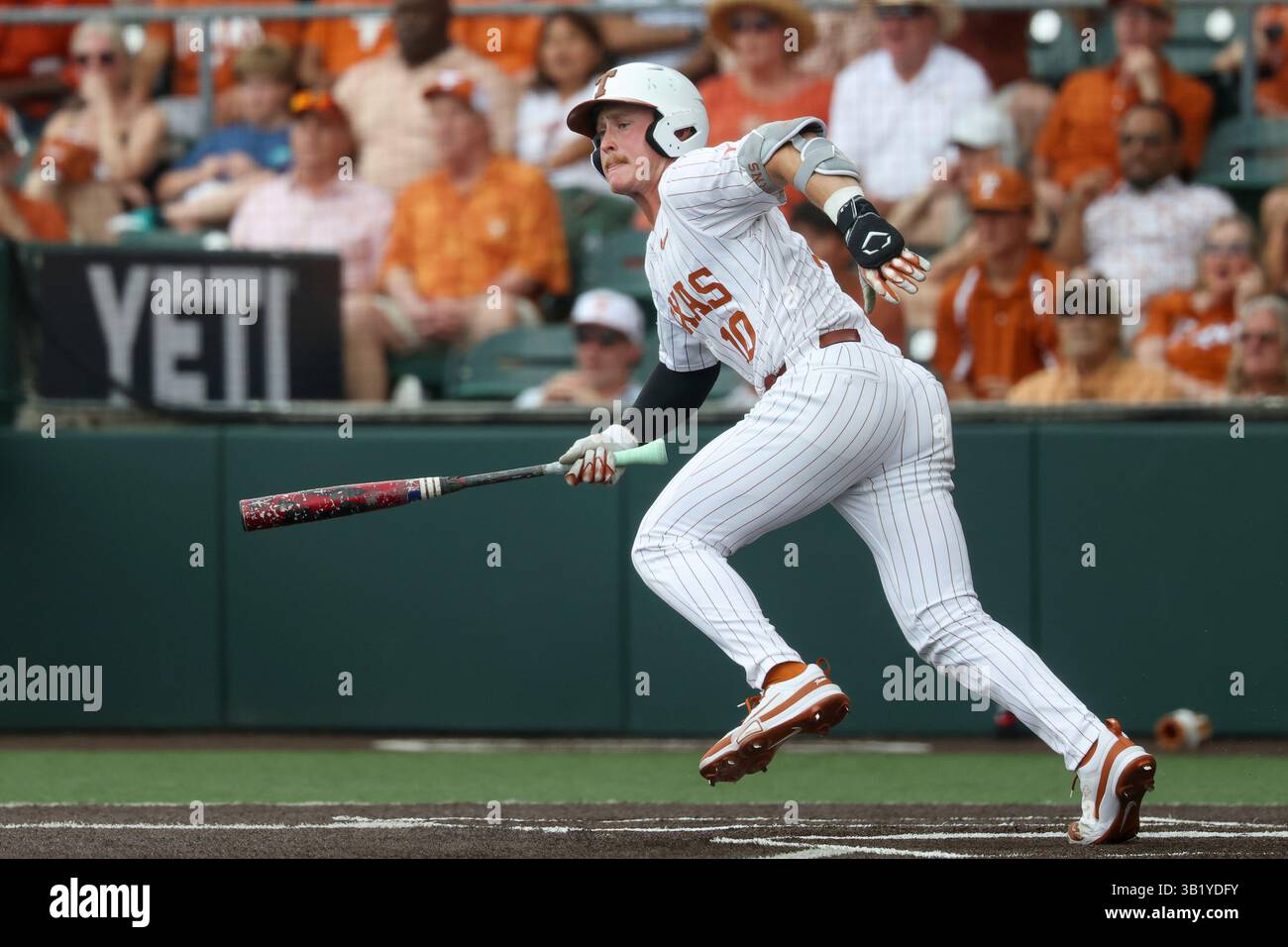 AUSTIN, TX - APRIL 26: Texas catcher Kimble Schuessler (10) watches his ...