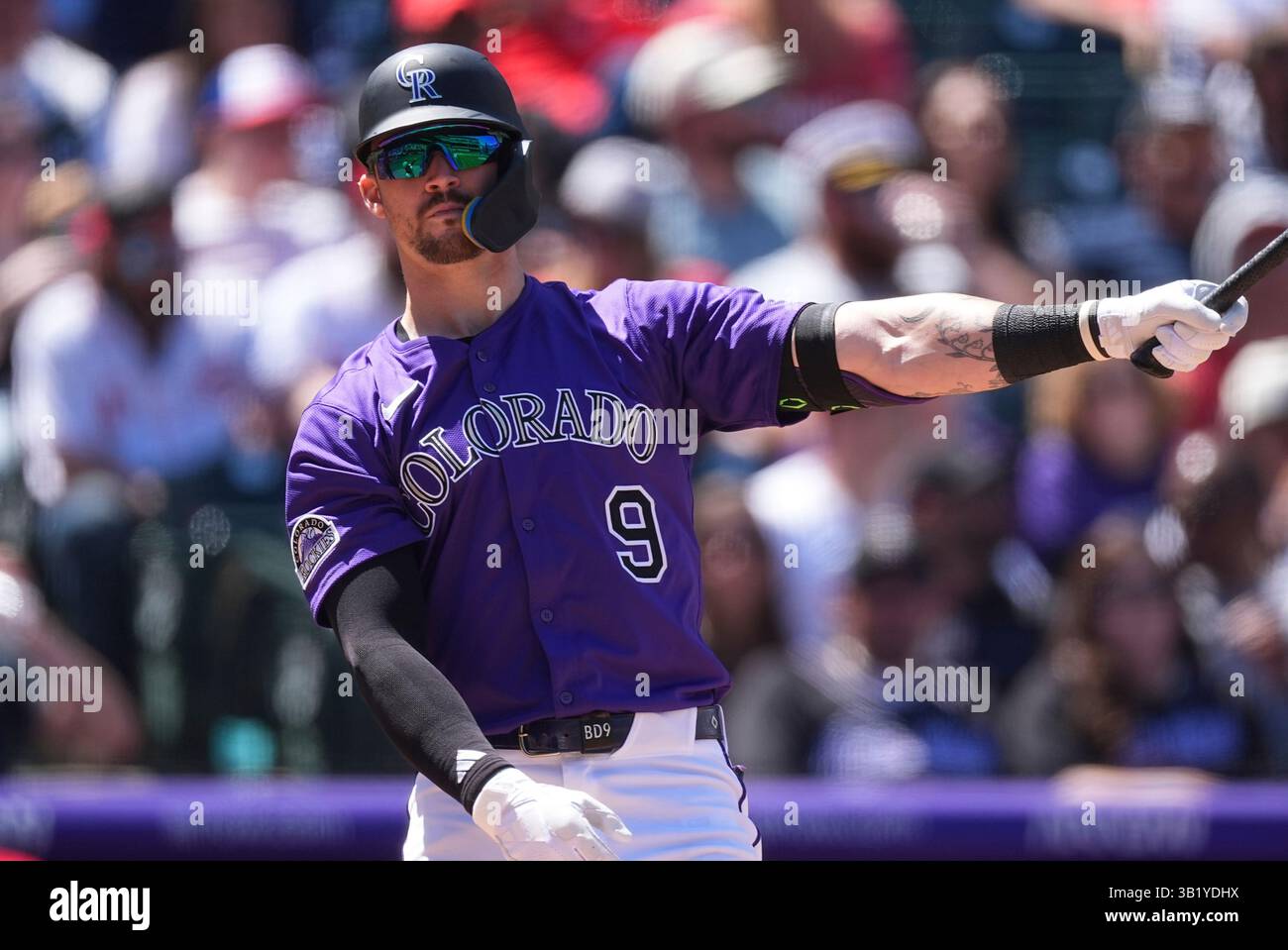 Colorado Rockies outfielder Brenton Doyle (9) in the third inning of a ...