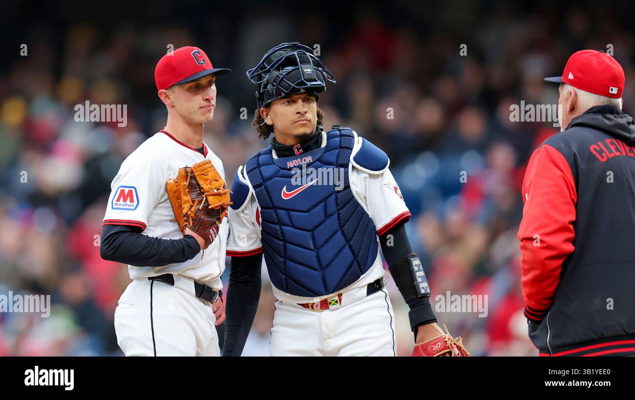 CLEVELAND, OH - APRIL 26: Cleveland Guardians pitching coach Carl ...