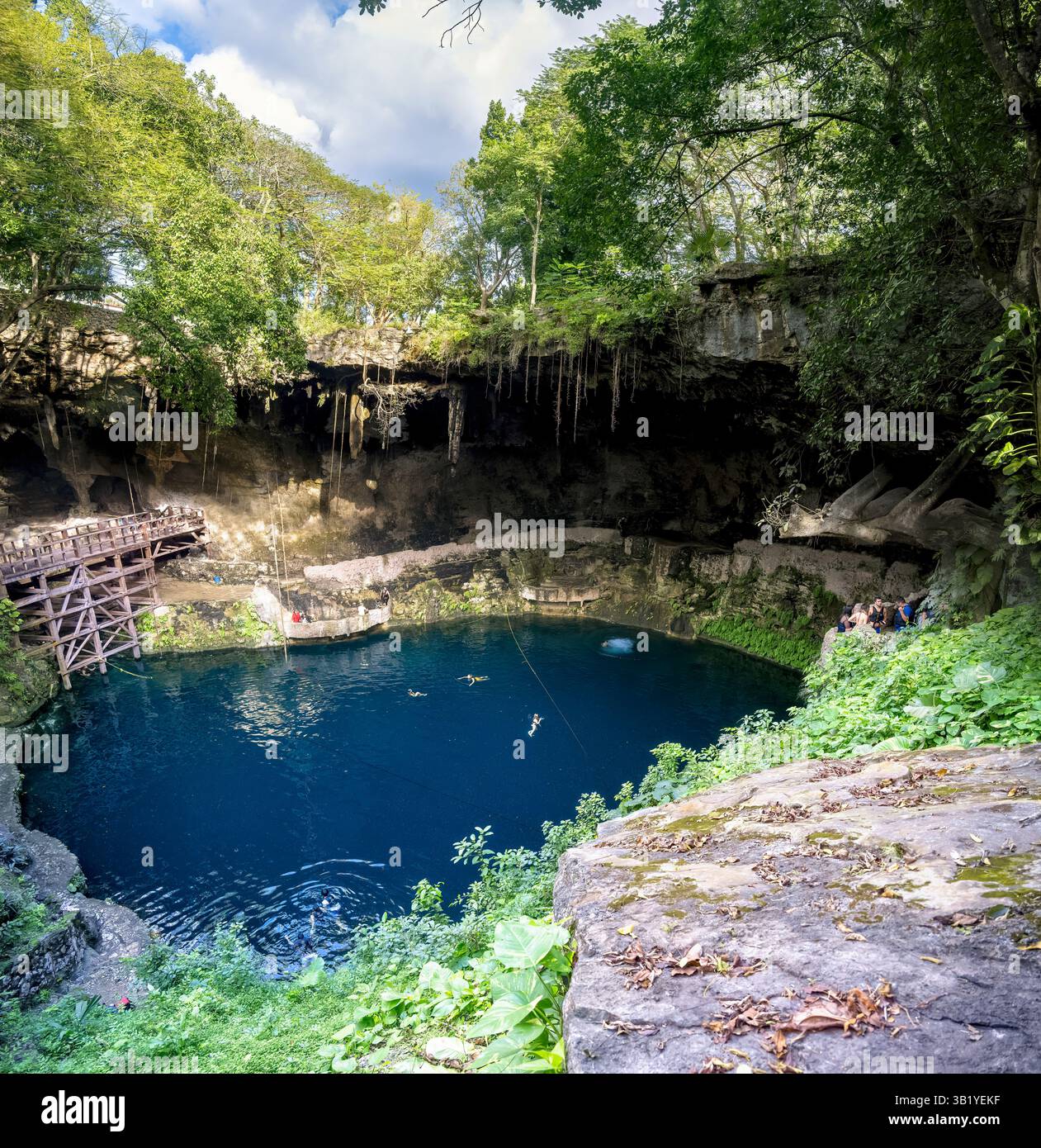 Cenote Zaci, Valladolid, Yucatan, Mexico, popular with tourists. A ...