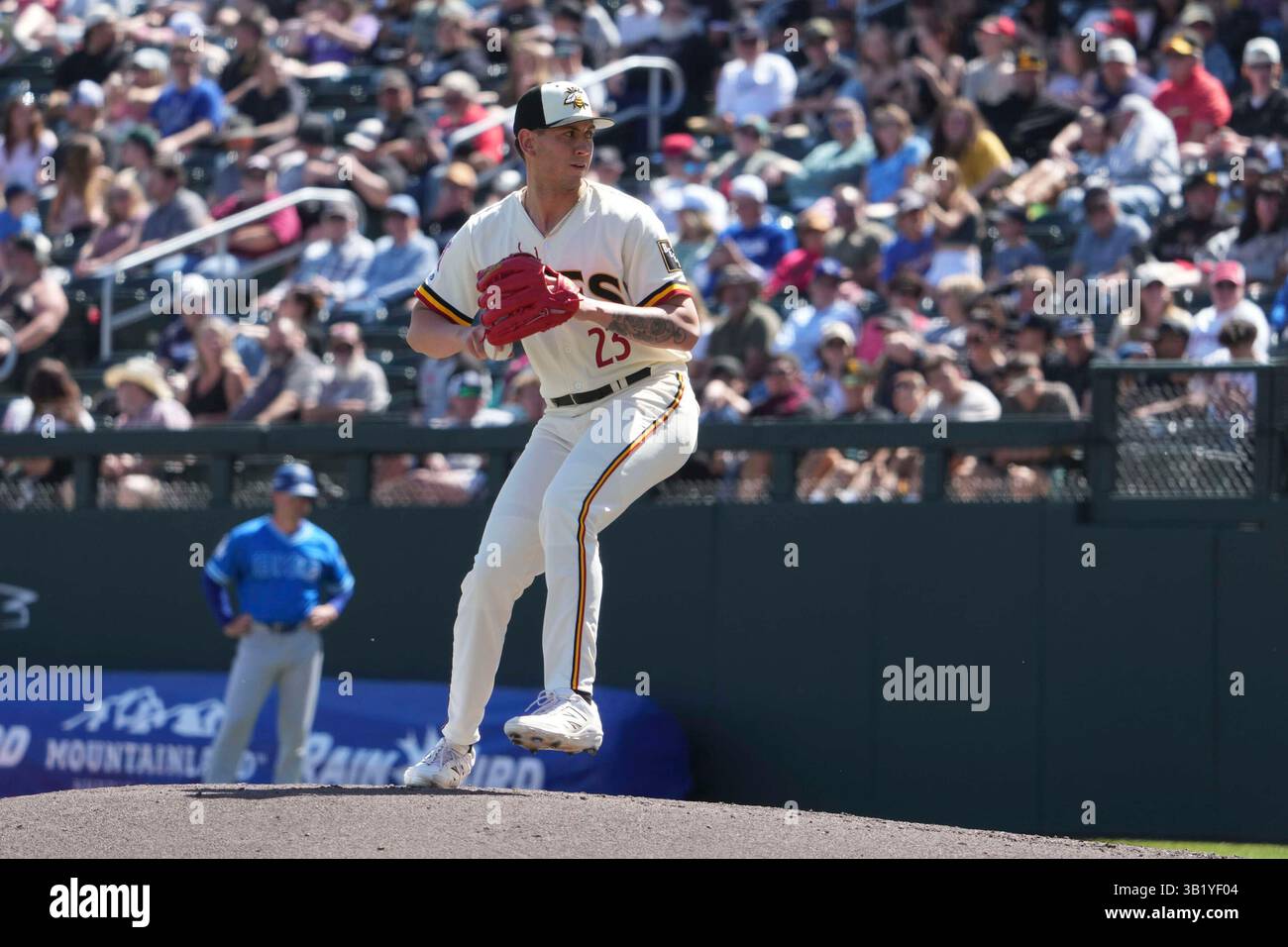 APRIL 26 2025: Salt Lake pitcher Michael Darrelll-Hicks (23) throws a ...