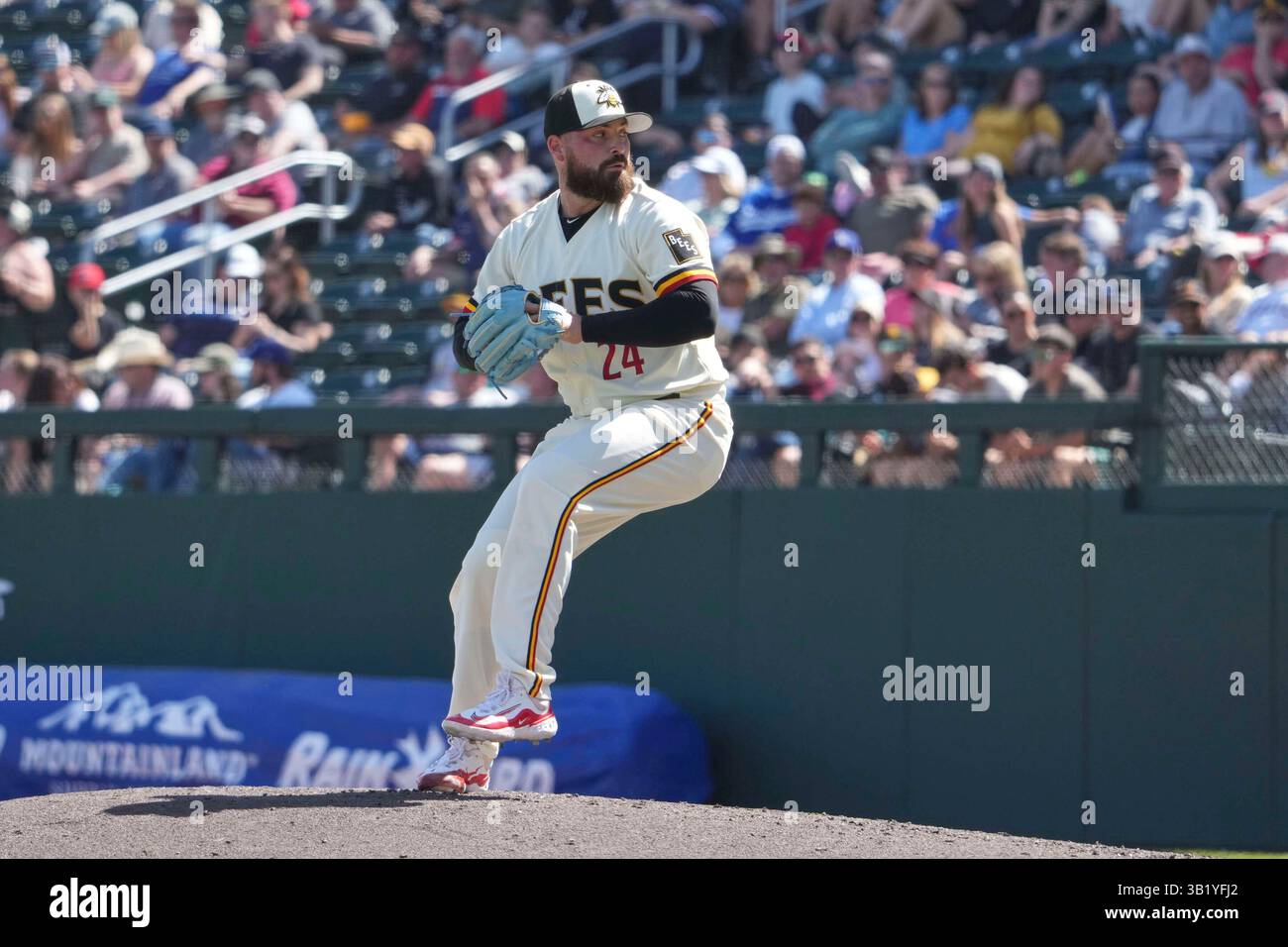 APRIL 26 2025: Salt Lake pitcher Kenyon Yovan (24) throws a pitch ...
