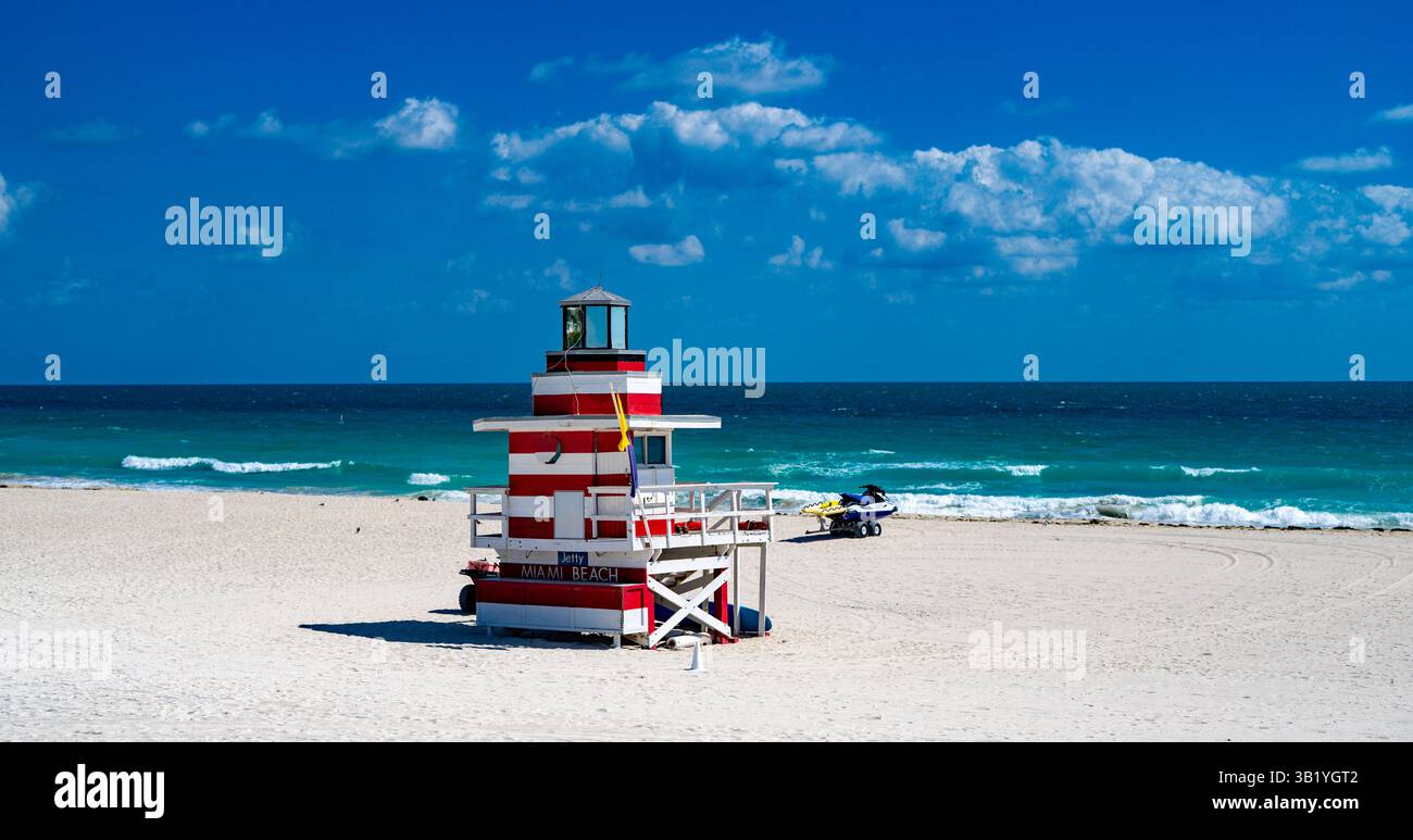 Beauty beach in Miami. Lifeguard tower on South Miami Beach. Miami ...