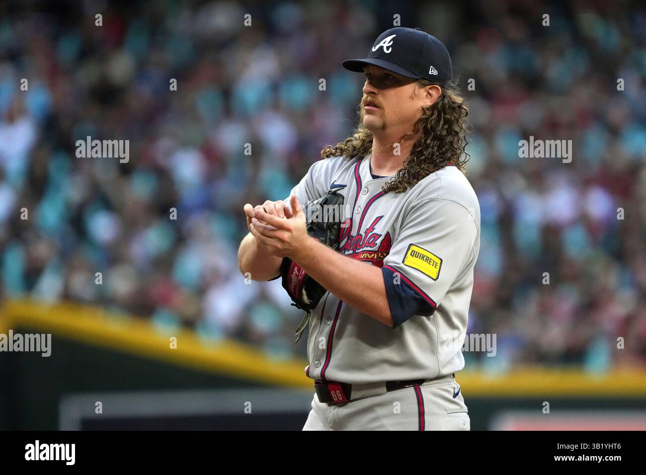 Atlanta Braves pitcher Grant Holmes (66) in the first inning during a ...