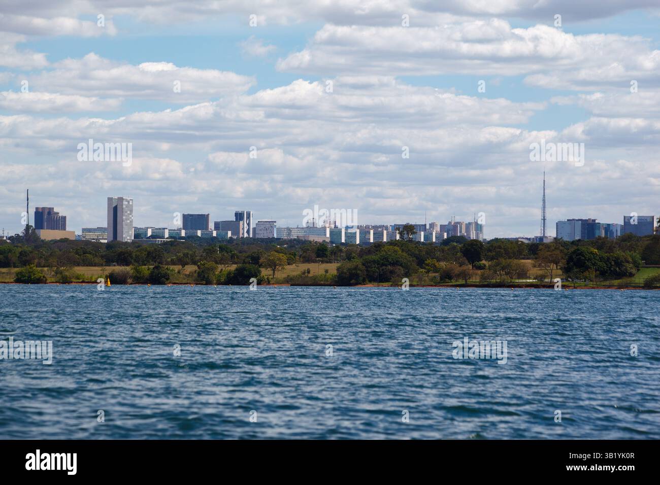 Large Brazilian flag and the national congress building, cityscape of ...