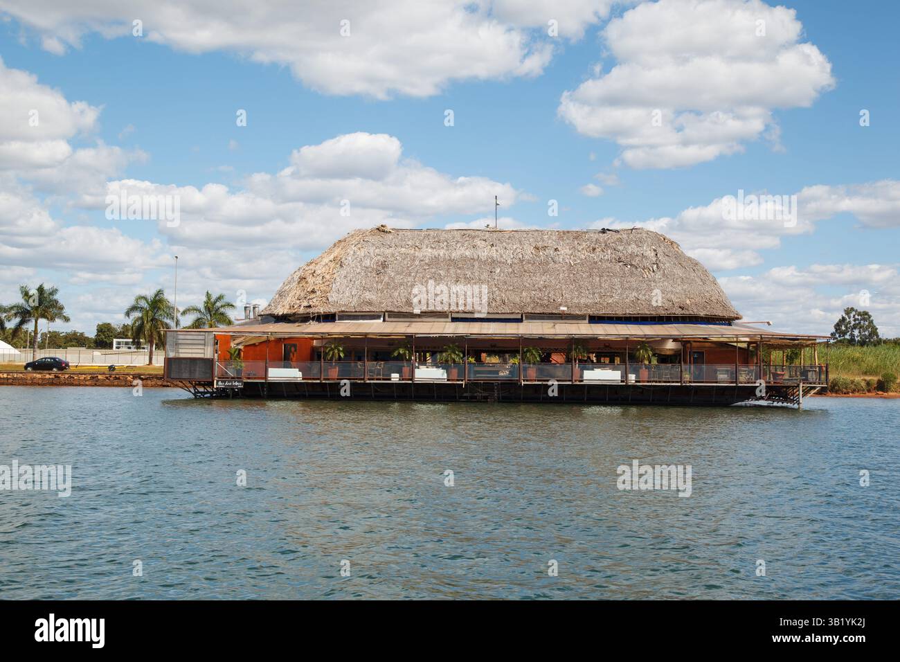 The Oca do Lago floating events venue at the shore of Paranoa lake ...