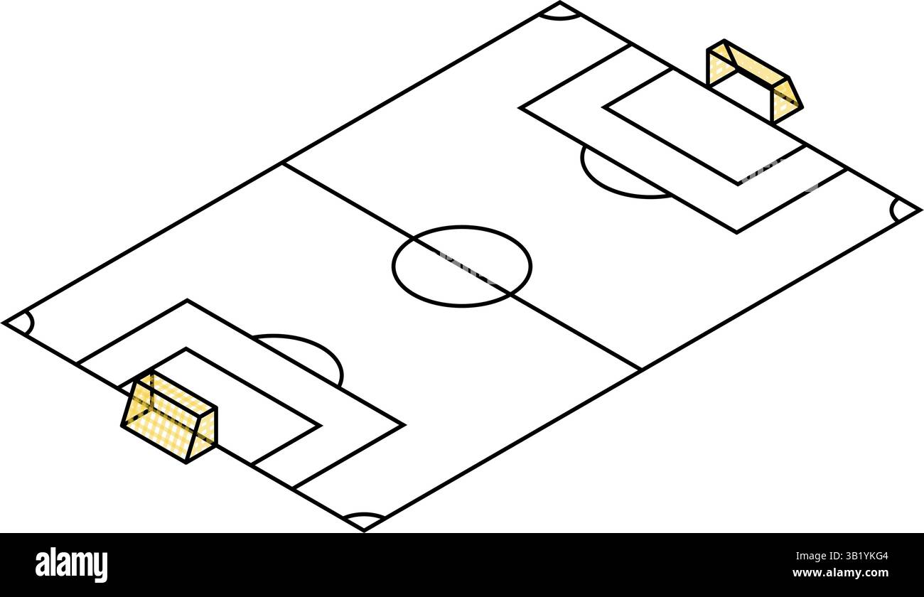 Isometric illustration of a simple line drawing of a soccer court ...