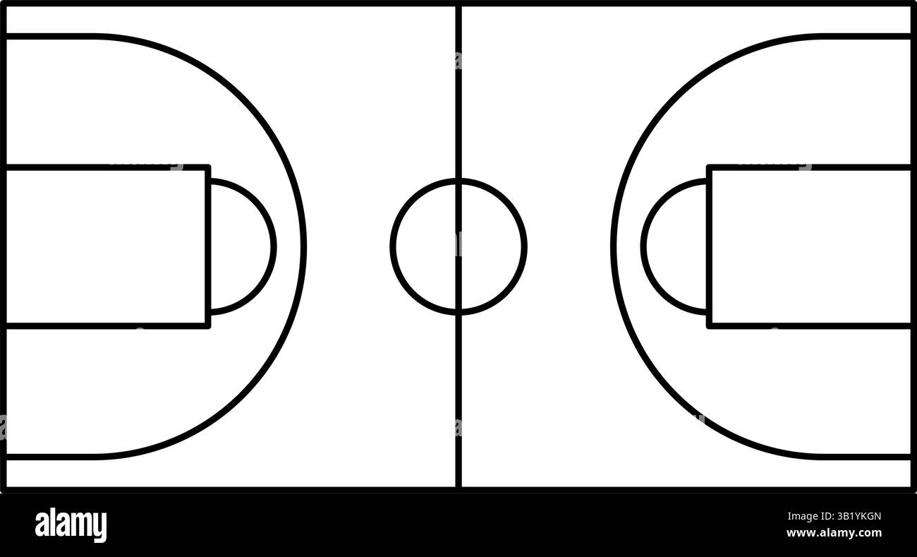 Illustration of a simple line drawing of a basketball court, Vector ...