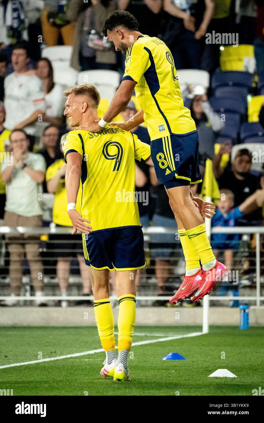 Nashville, Tennessee, USA. 26th Apr, 2025. Nashville SC forward Sam ...
