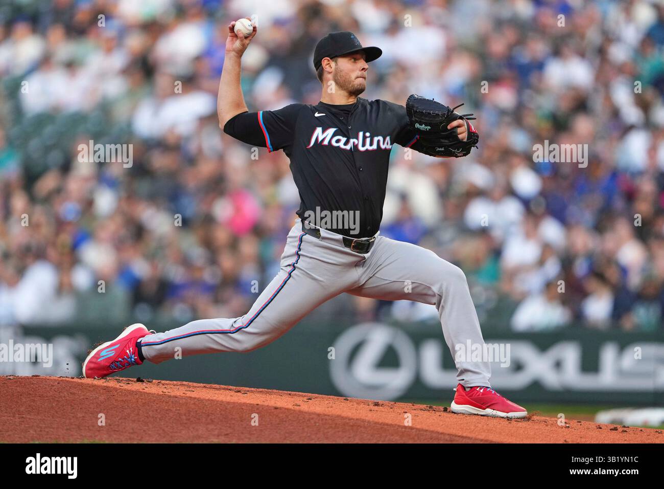 Miami Marlins starting pitcher Connor Gillispie throws against the ...