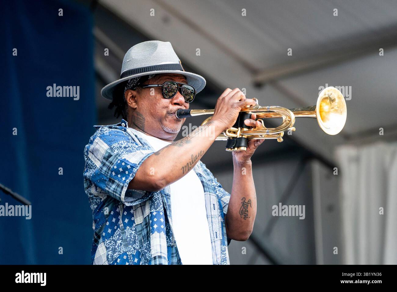 Kermit Ruffins performs during the first weekend of the New Orleans Jazz & Heritage Festival on ...