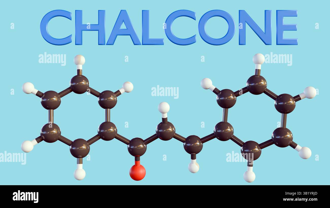 A 3d rendering of molecular structures of chalcone, a chemical compound ...