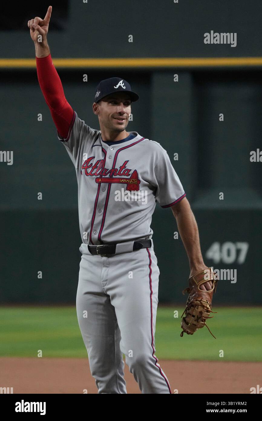 Atlanta Braves first base Matt Olson reacts after defeating the Arizona ...