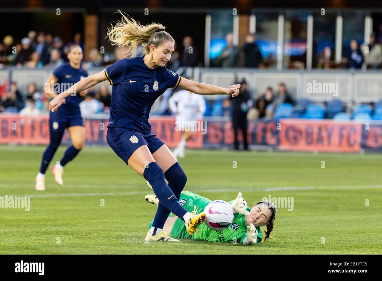 SAN JOSE, CA - APRIL 26: Jordan Silkowitz #29 of Bay FC deflects a shot ...
