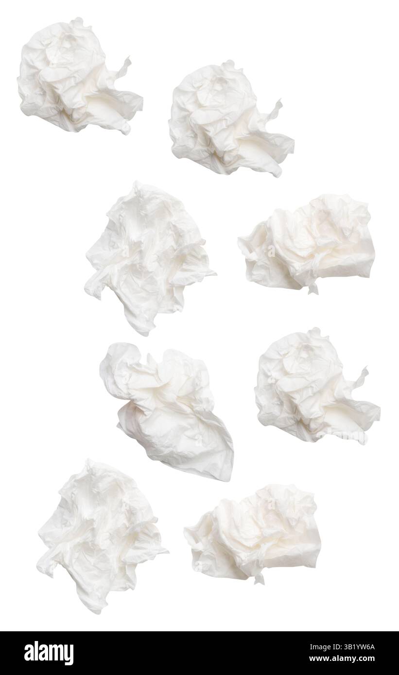 Top view set of screwed or crumpled white tissue paper ball is isolated ...