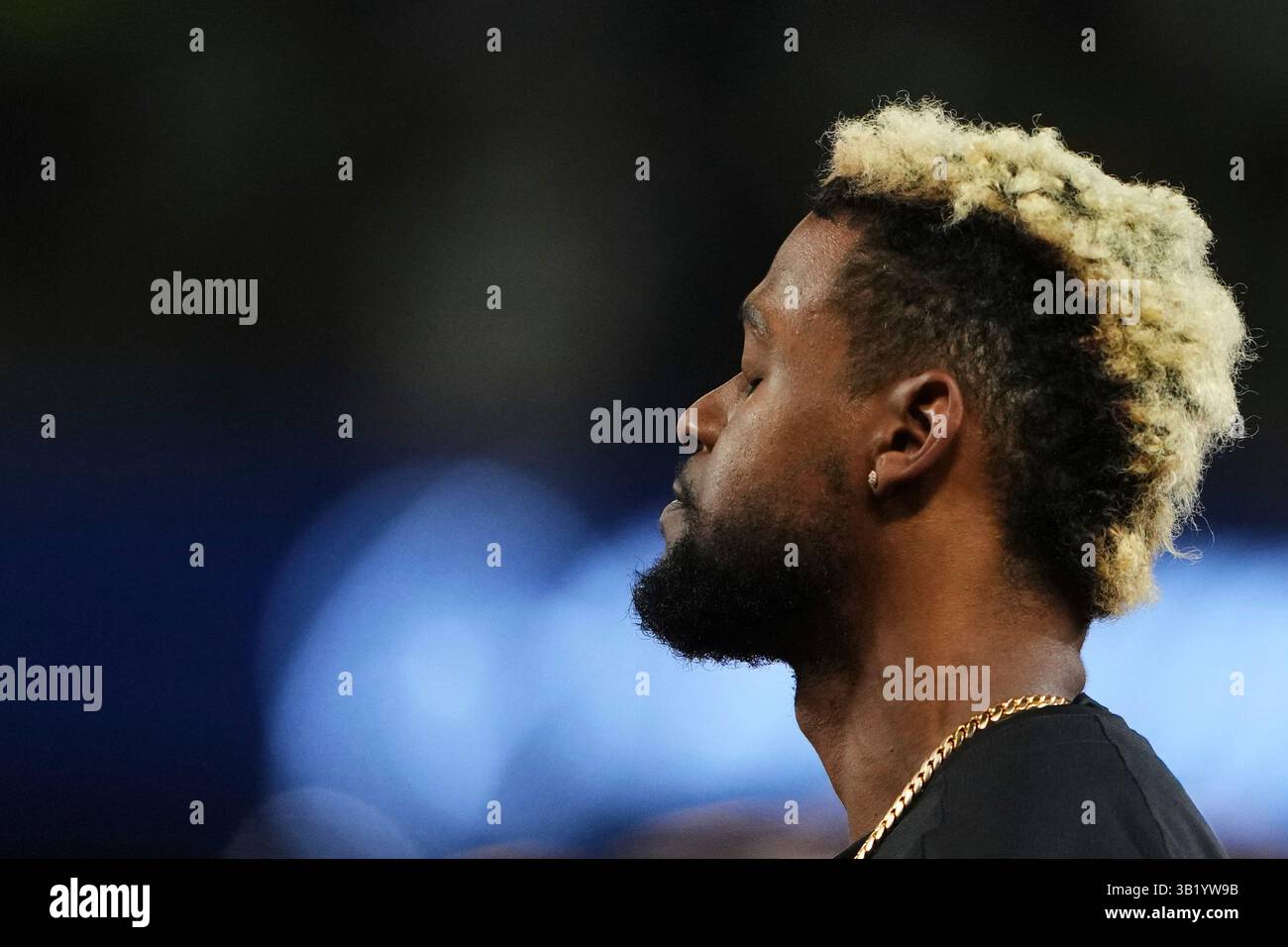 Miami Marlins' Otto Lopez reacts after grounding into a double play to ...