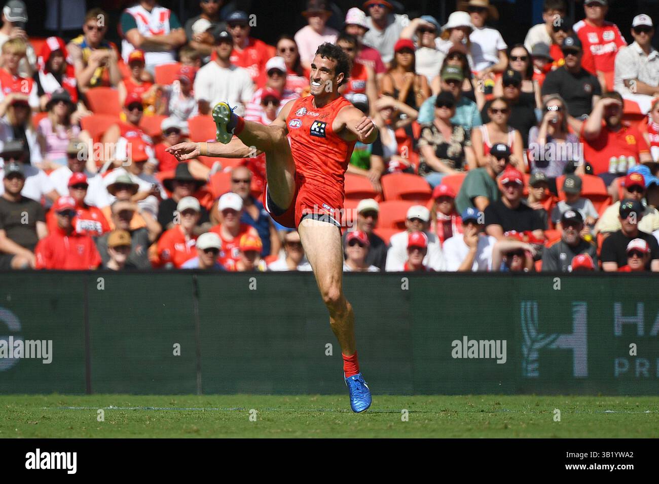 Gold Coast, Australia. 27th Apr, 2025. Ben King of the Suns kicks a goal during the AFL Round 7 ...