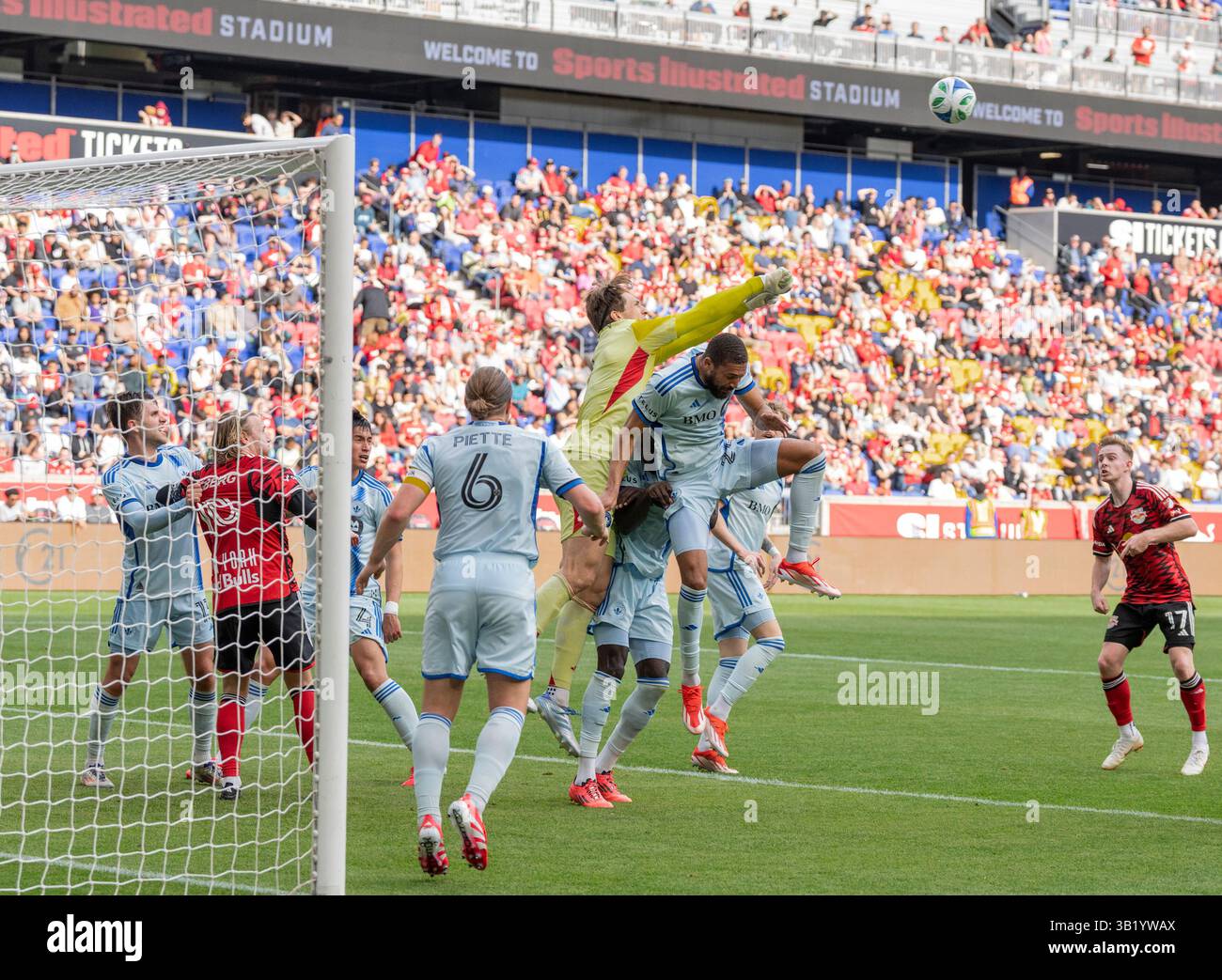 Harrison, USA. 26th Apr, 2025. Goalkeeper Sebastian Breza (1) saves ...
