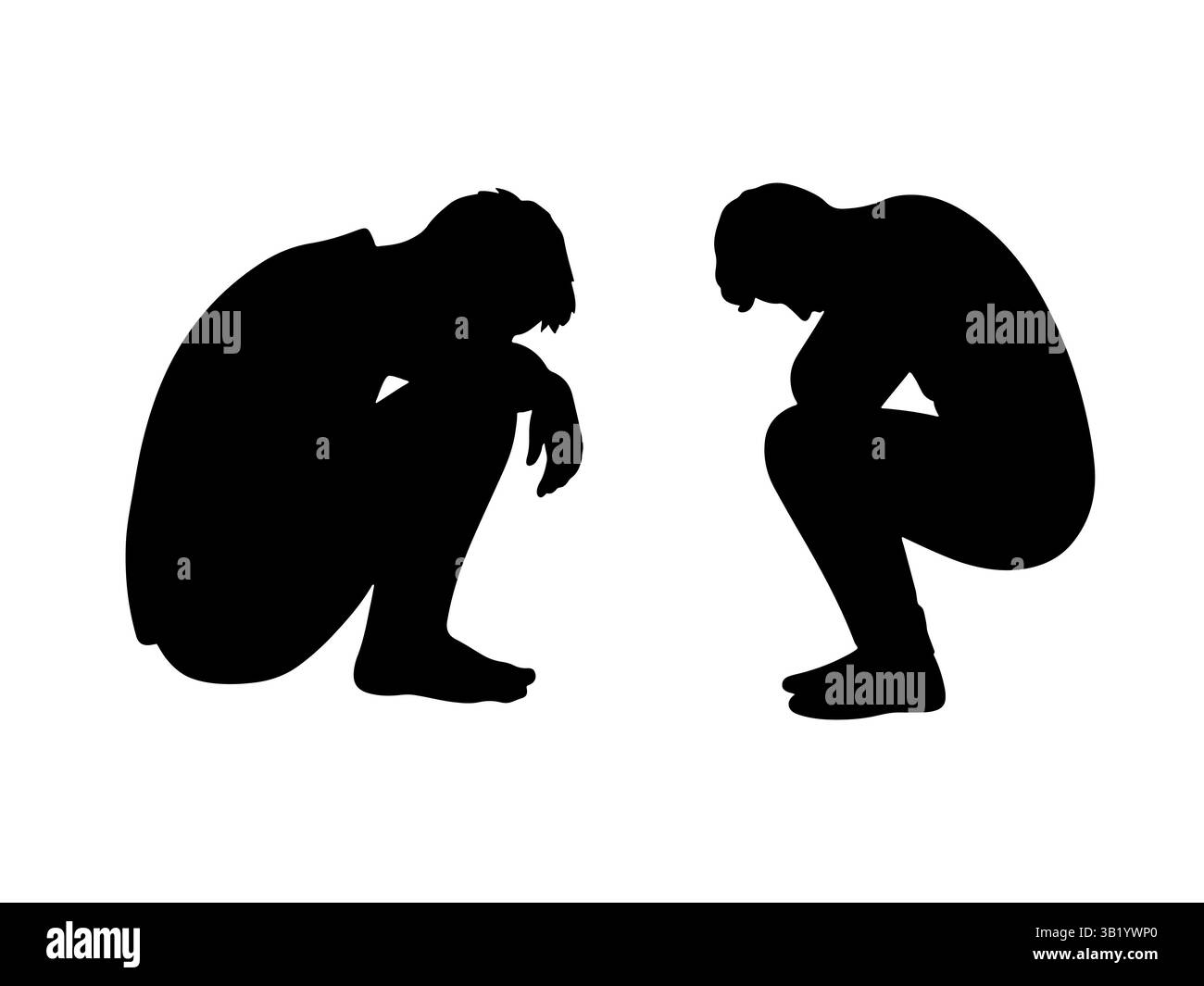 Sitting depressed man silhouette vector flat illustration design Stock ...