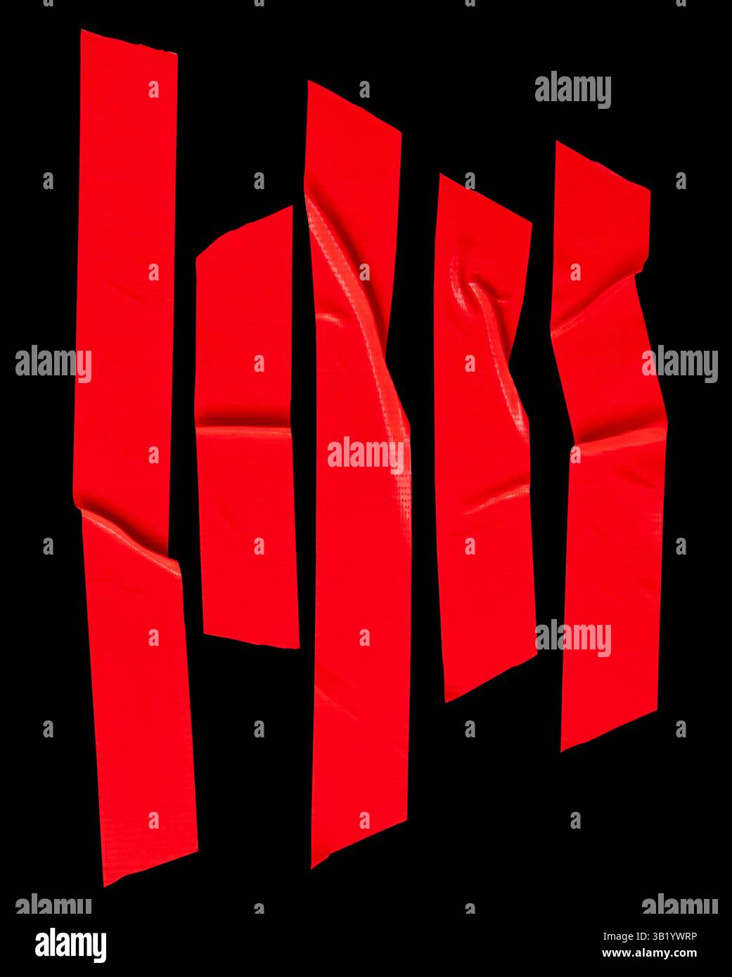 Top view set of wrinkled red scotch tape or adhesive vinyl tape in ...