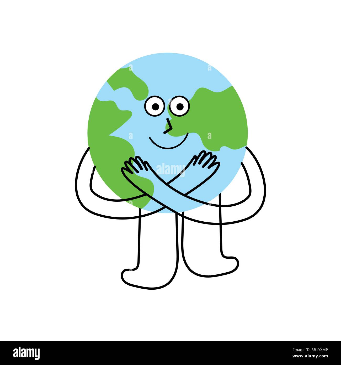 Flat Linear Style Friendly Earth Mascot Hugging Itself Vector ...