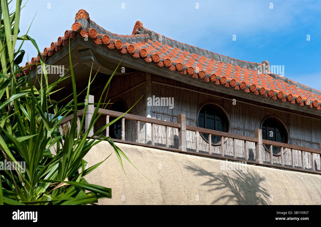 Traditional Okinawan historical residence with ceramic roof tiles and ...
