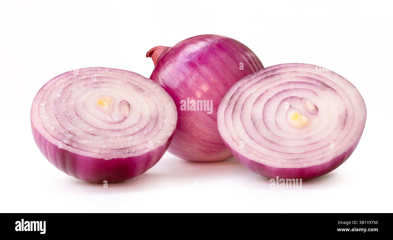 Single fresh peeled red or purple Spanish onion bulb with two onion ...