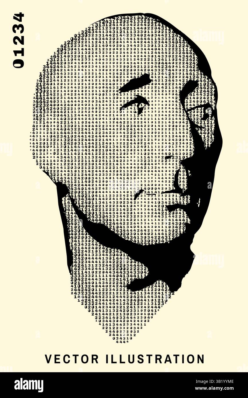 Head stylized with numbers 0, 1, 2, 3, 4. Vector illustration. Digital ...