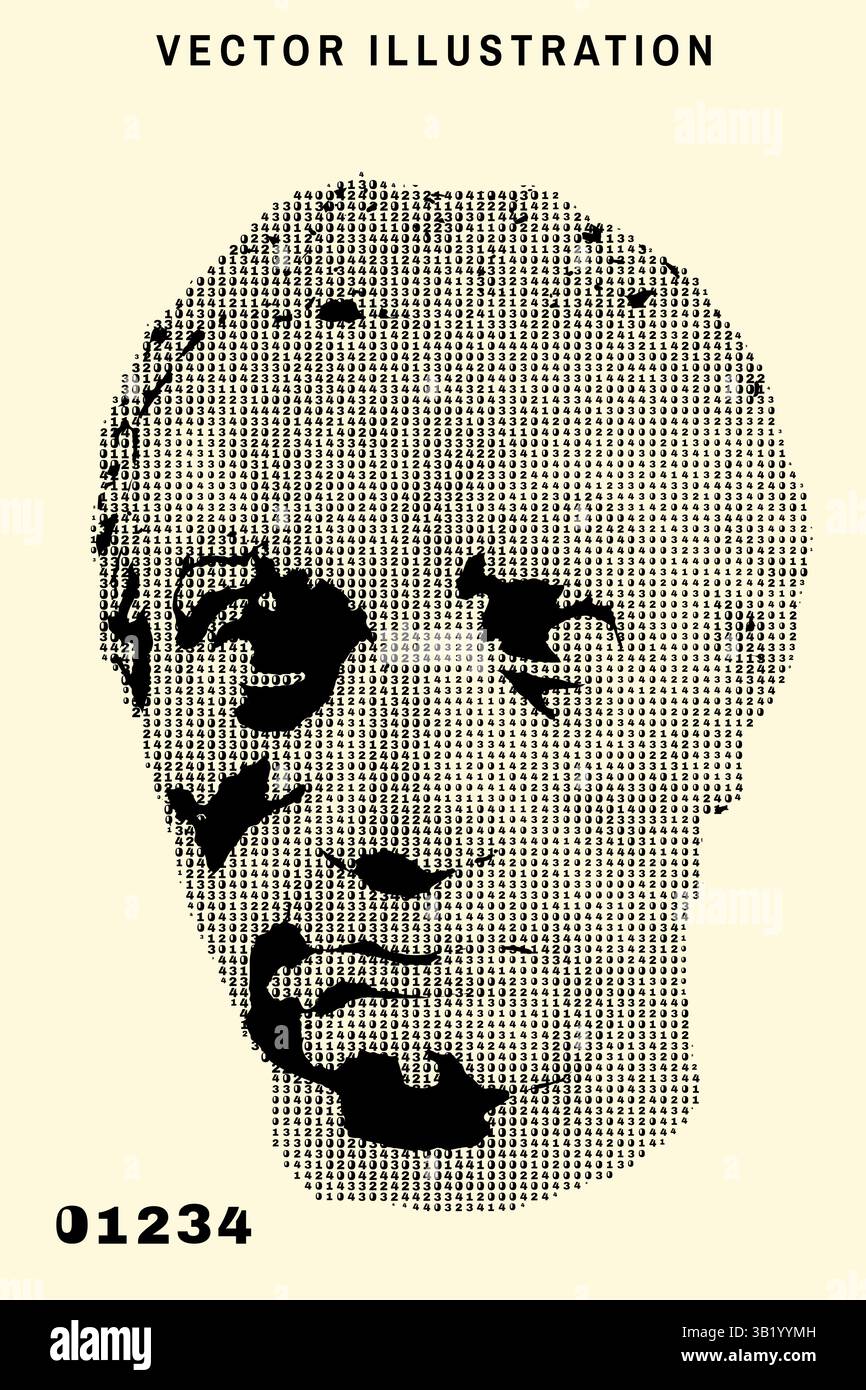 Head stylized with numbers 0, 1, 2, 3, 4. Vector illustration. Digital ...