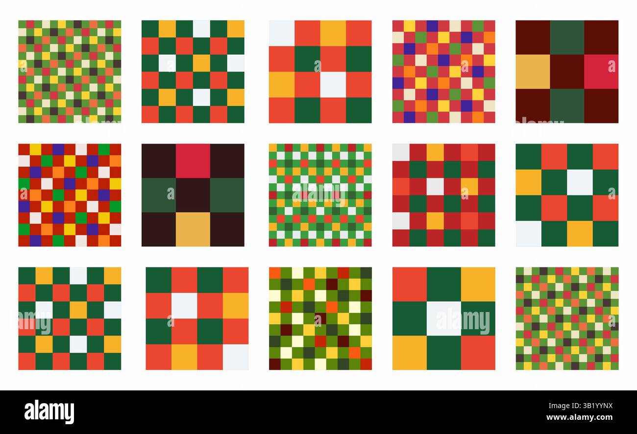 Geometric vector designs in Xmas and New Year colors. Set of seamless ...