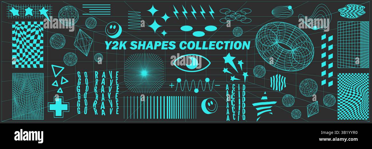 Abstract geometry hud wireframe shapes and patterns, cyberpunk elements ...