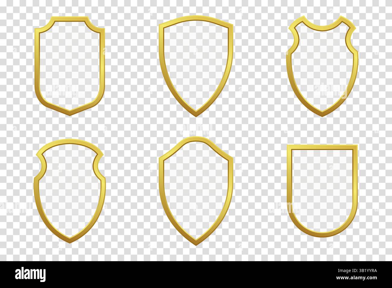 Set of realistic luxurious gold shields in various shapes, perfect for ...