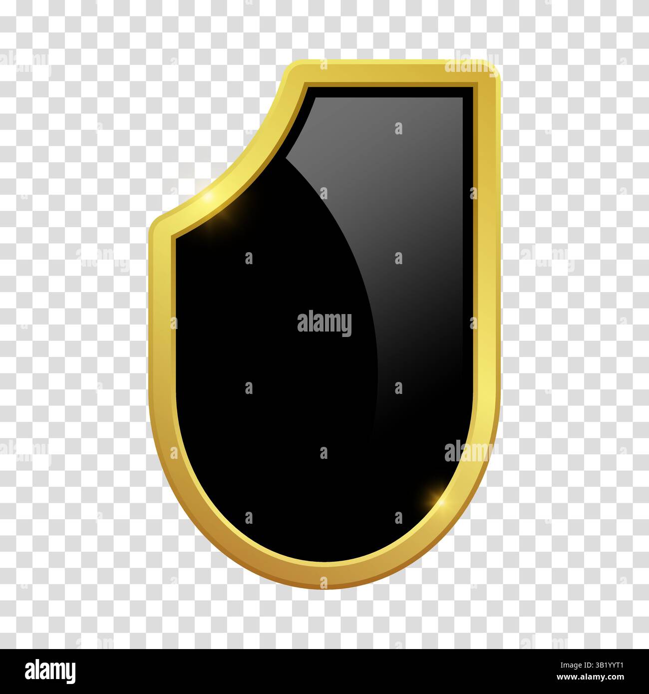 VIP luxury logo design element. Black shield with glossy bright golden ...