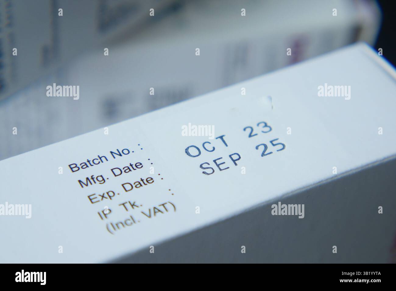 Batch information displayed on medicine packet Stock Photo - Alamy