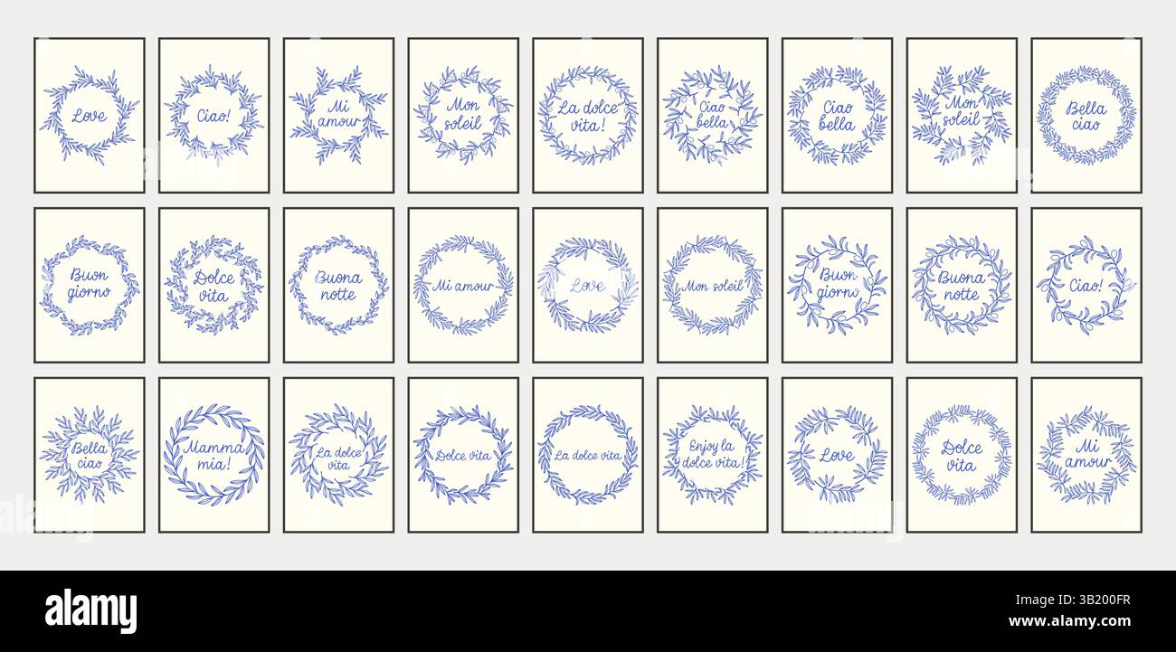 La dolce vita doodles placard or poster big set with simple branches ...