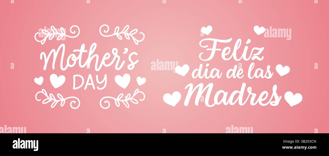 Happy Mother’s Day and Feliz Día de la Madre Lettering Quote Typography ...