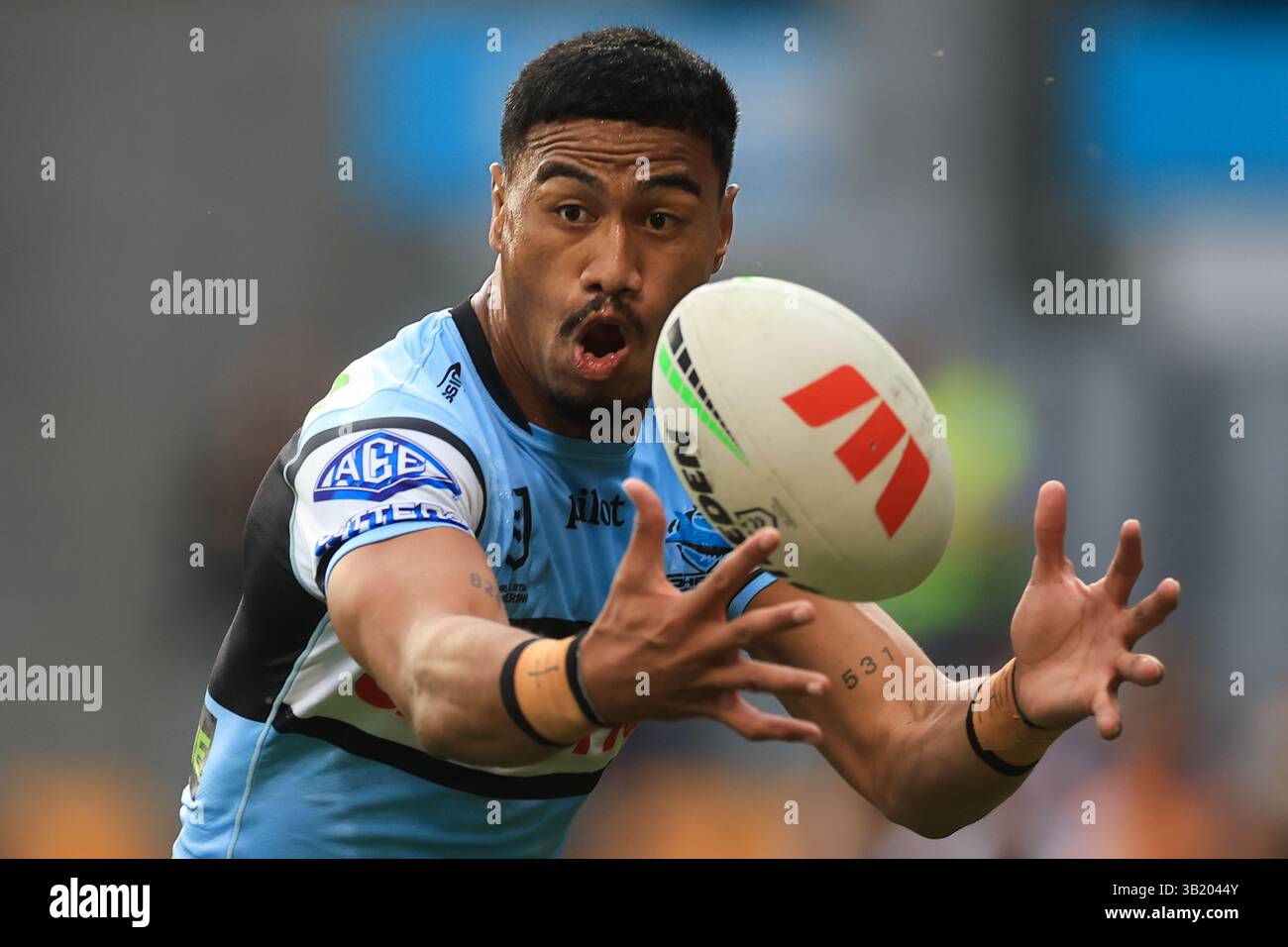 Sydney, Australia. 27th Apr, 2025. Ronaldo Mulitalo of the Sharks ...