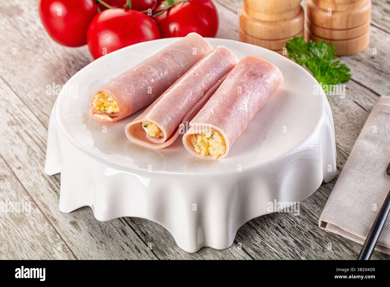 Tasty Roll with han and cheese snack Stock Photo - Alamy