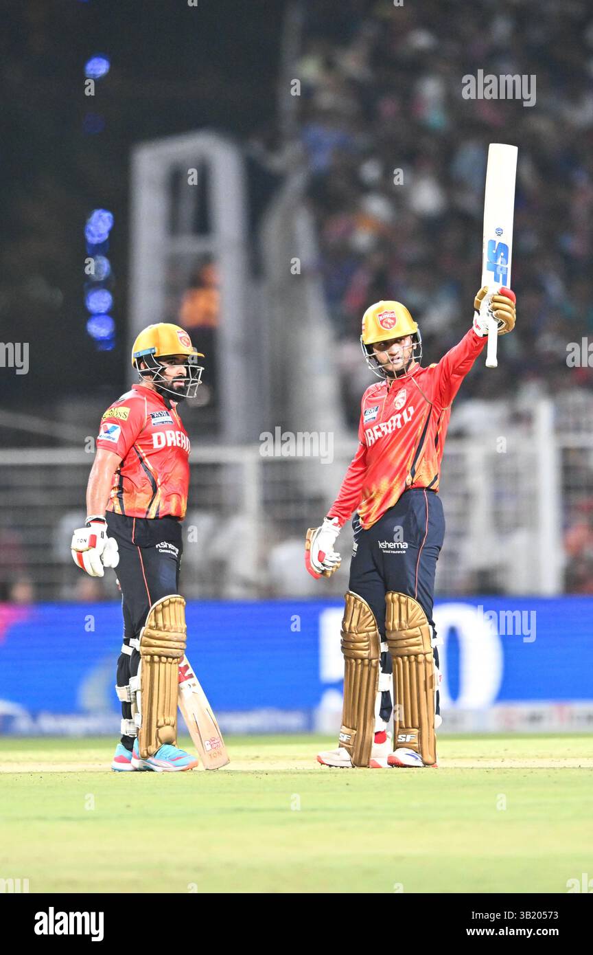 Priyansh Arya of Punjab Kings raises his bat during the Indian Premier ...