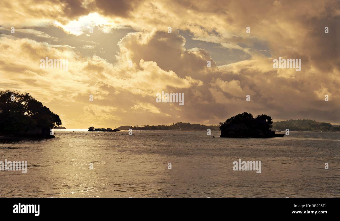 Sunrise scene on a cluster of islets around Malay, Aklan, Philippines ...