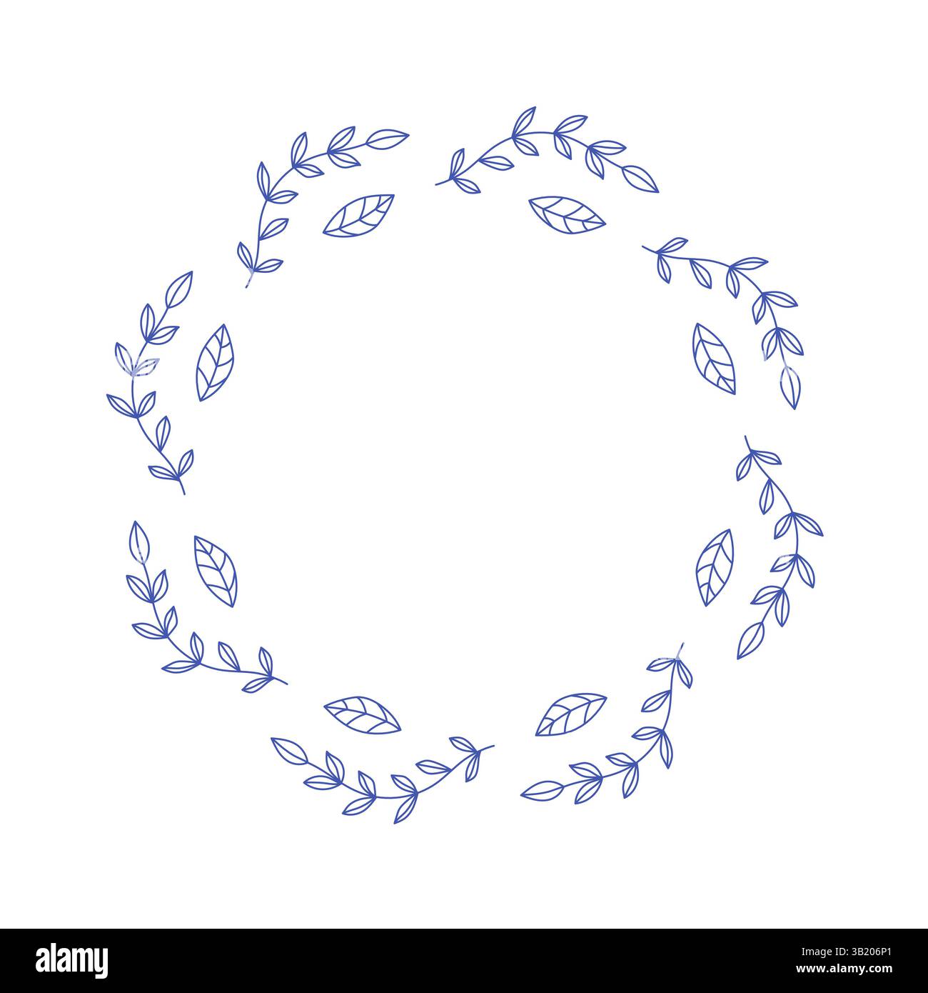 Mediterranean blue olive branches circle frame Stock Vector Image & Art ...
