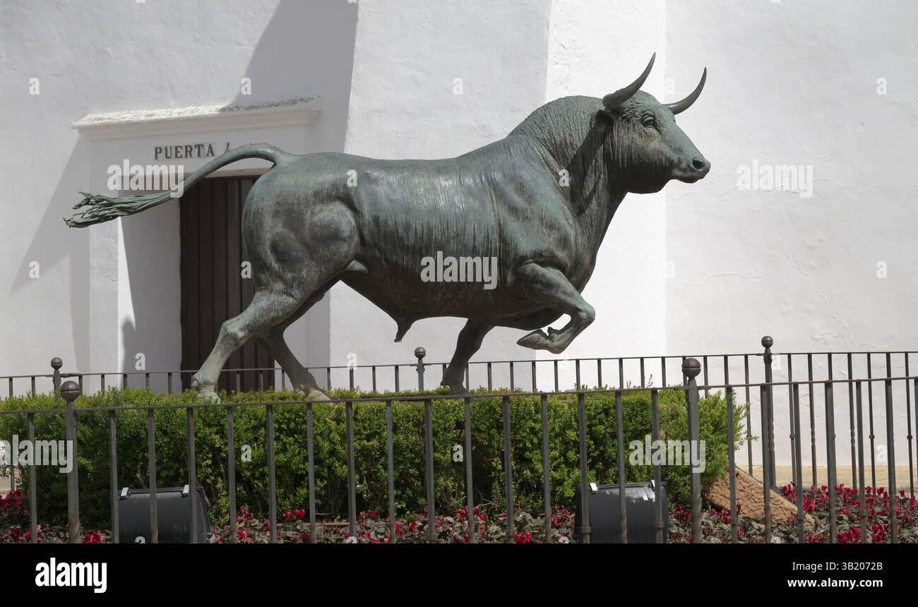 Bronze statue of a fighting bull, Monumento al toro de Lidia, Plaza de ...