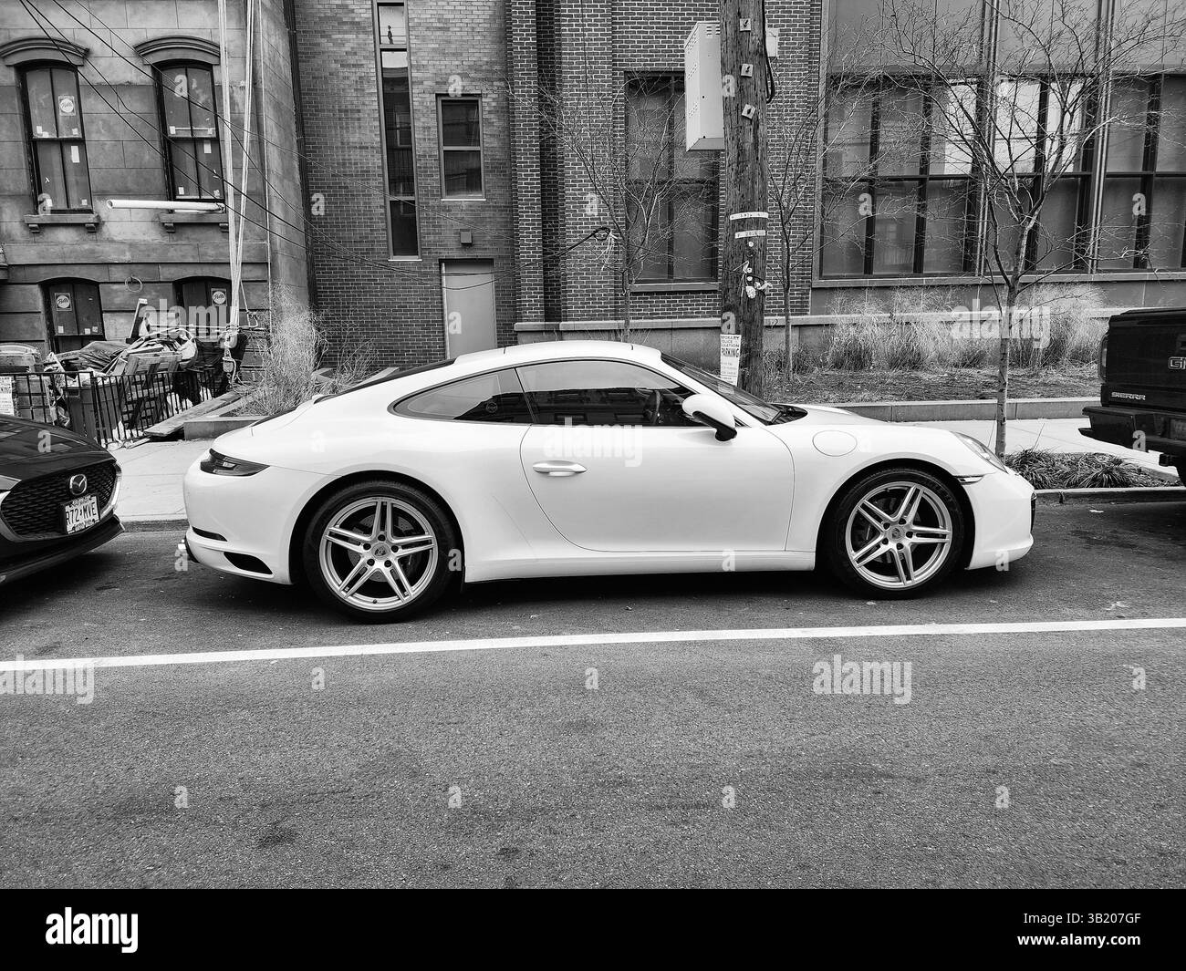 New York City, USA - February 10, 2024: Porsche 911 white car parker ...