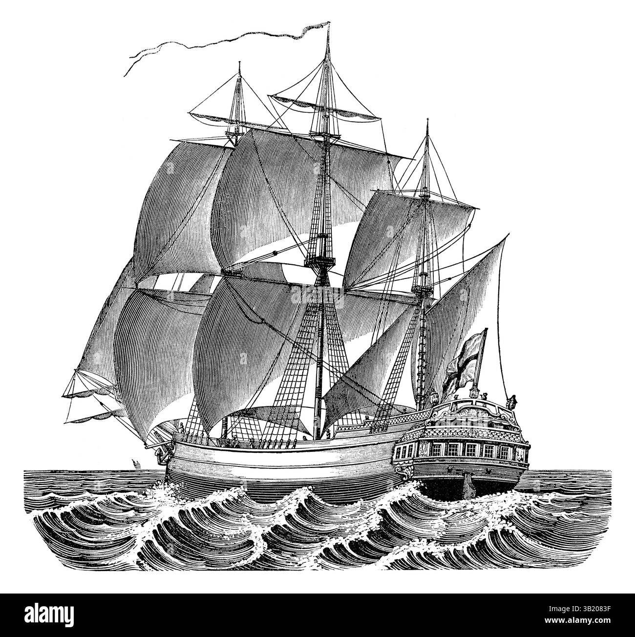 1833 engraved type specimen of a sailing ship. By V. & J. Figgins, type ...